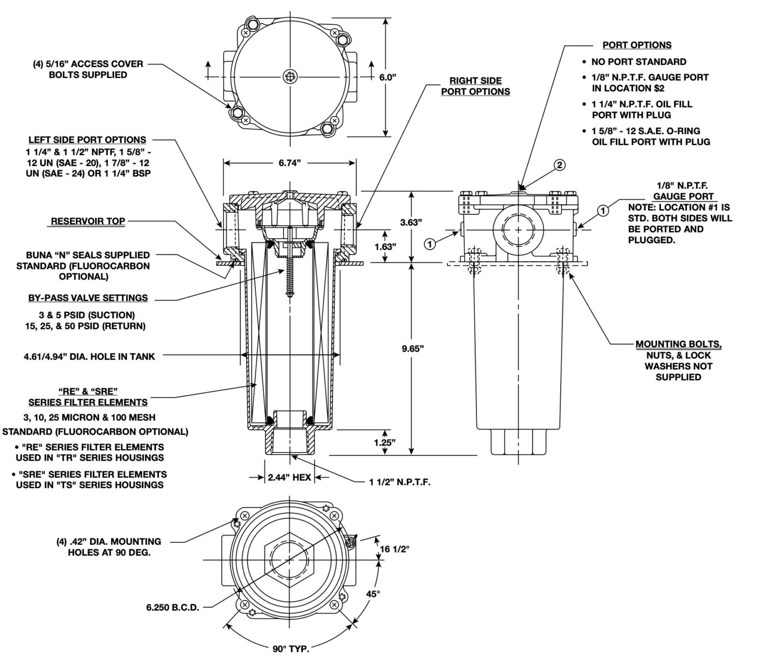 High Flow Tank Mounted Return Line Filter - 96 GPM, Easy Element ...